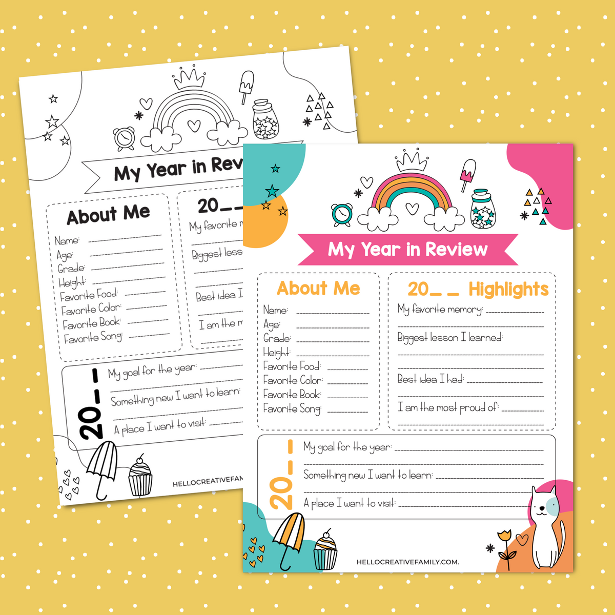 Kids Year In Review Printable- Rainbow – Hello Creative Family